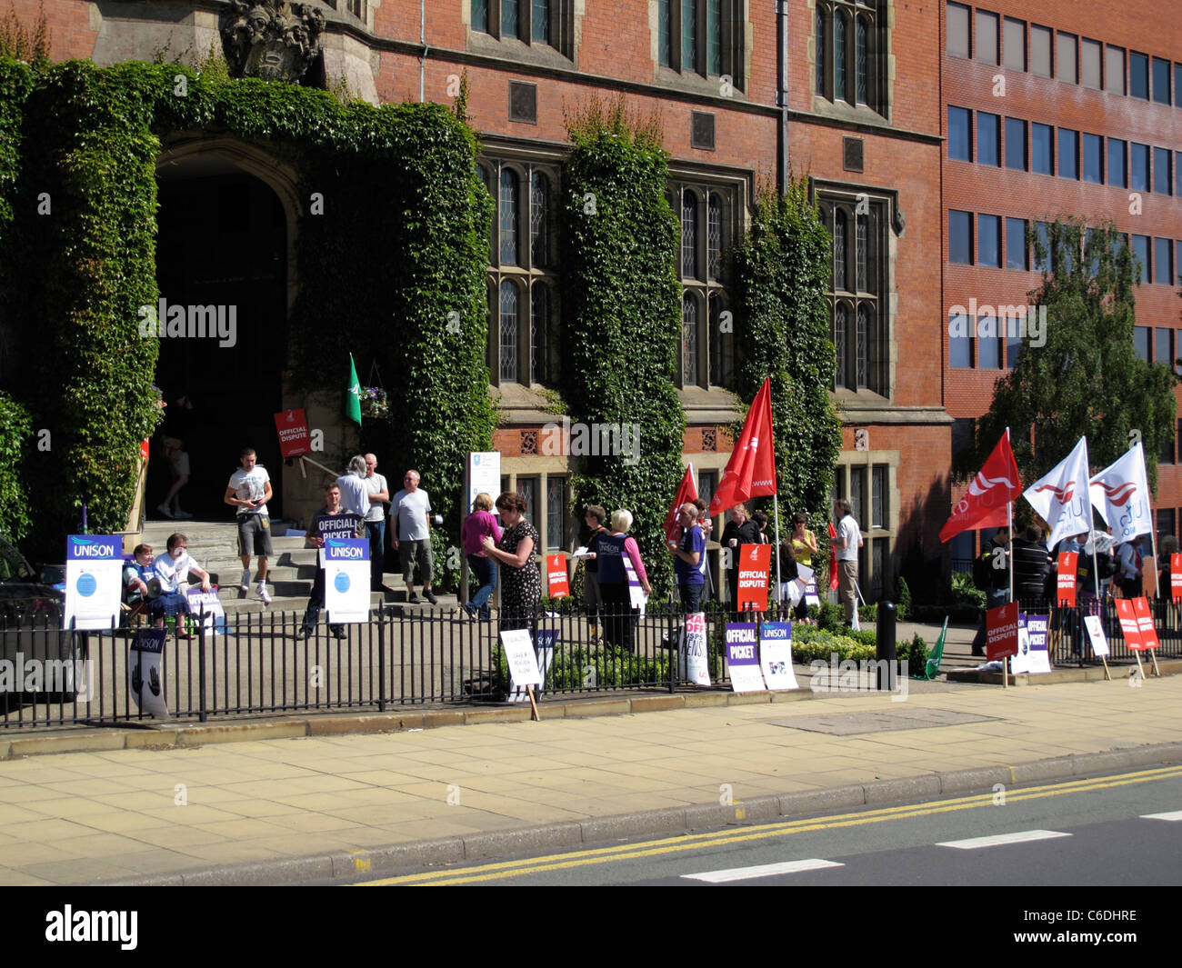 Unison union members on strike picket duty outside Firth Court ...