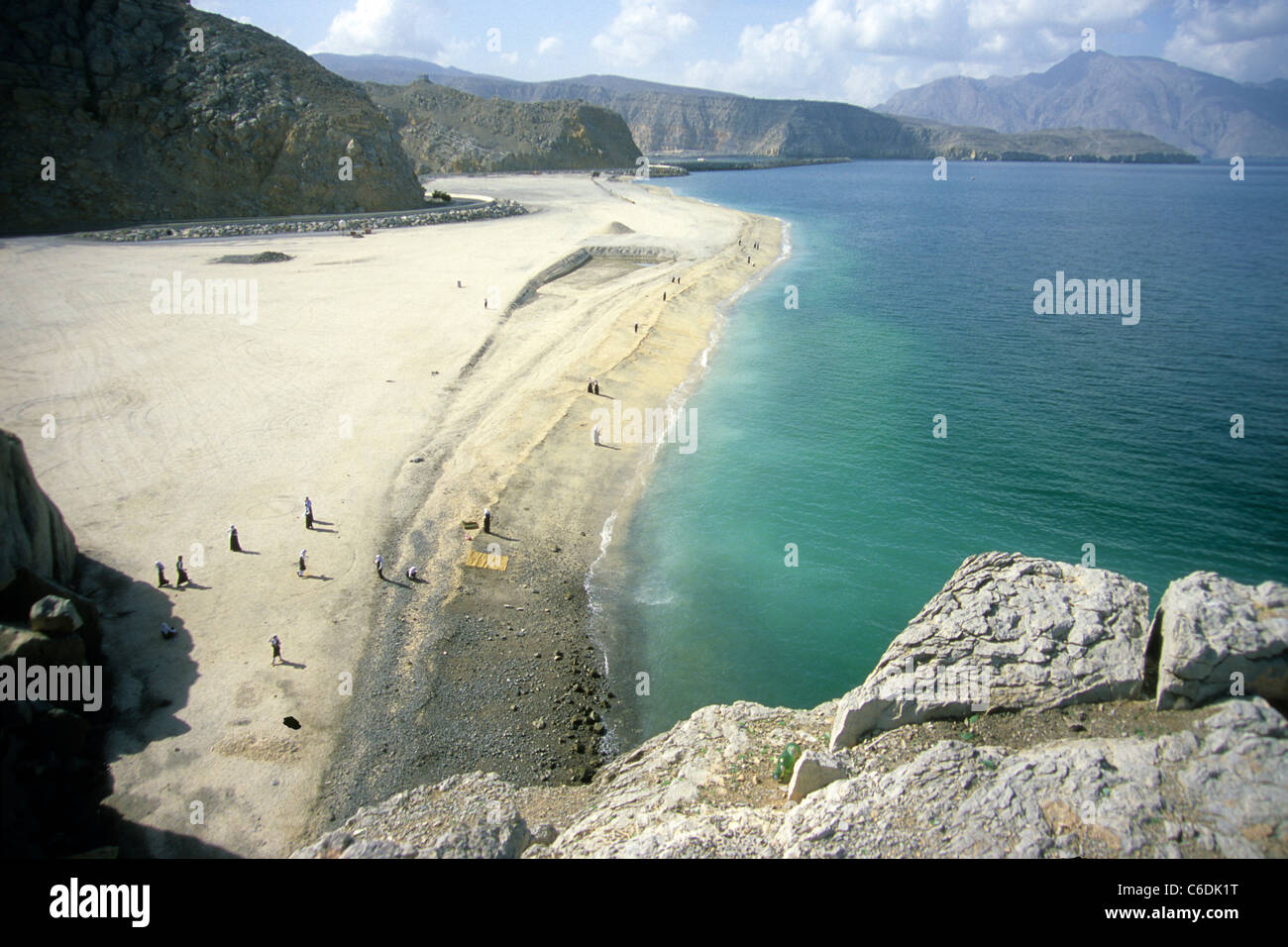 View on beach and Hajar mountains, Khasab, exclave, Musandam, Oman ...