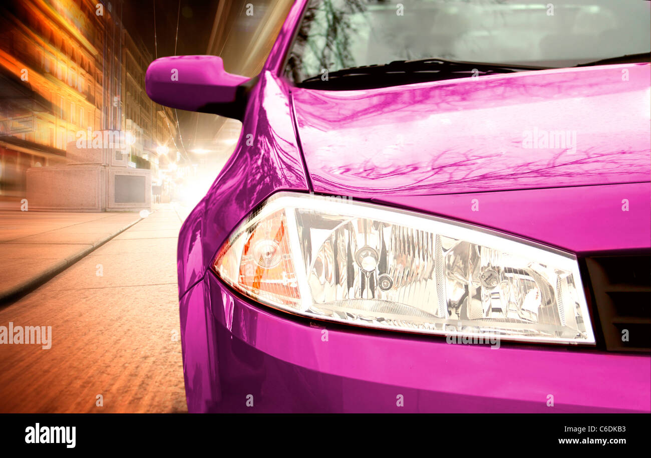 Pink Sport Car - Front side - on the road Stock Photo - Alamy