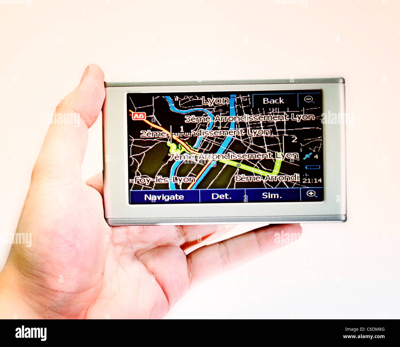 Gps in a man hand. Find your way ! Stock Photo - Alamy