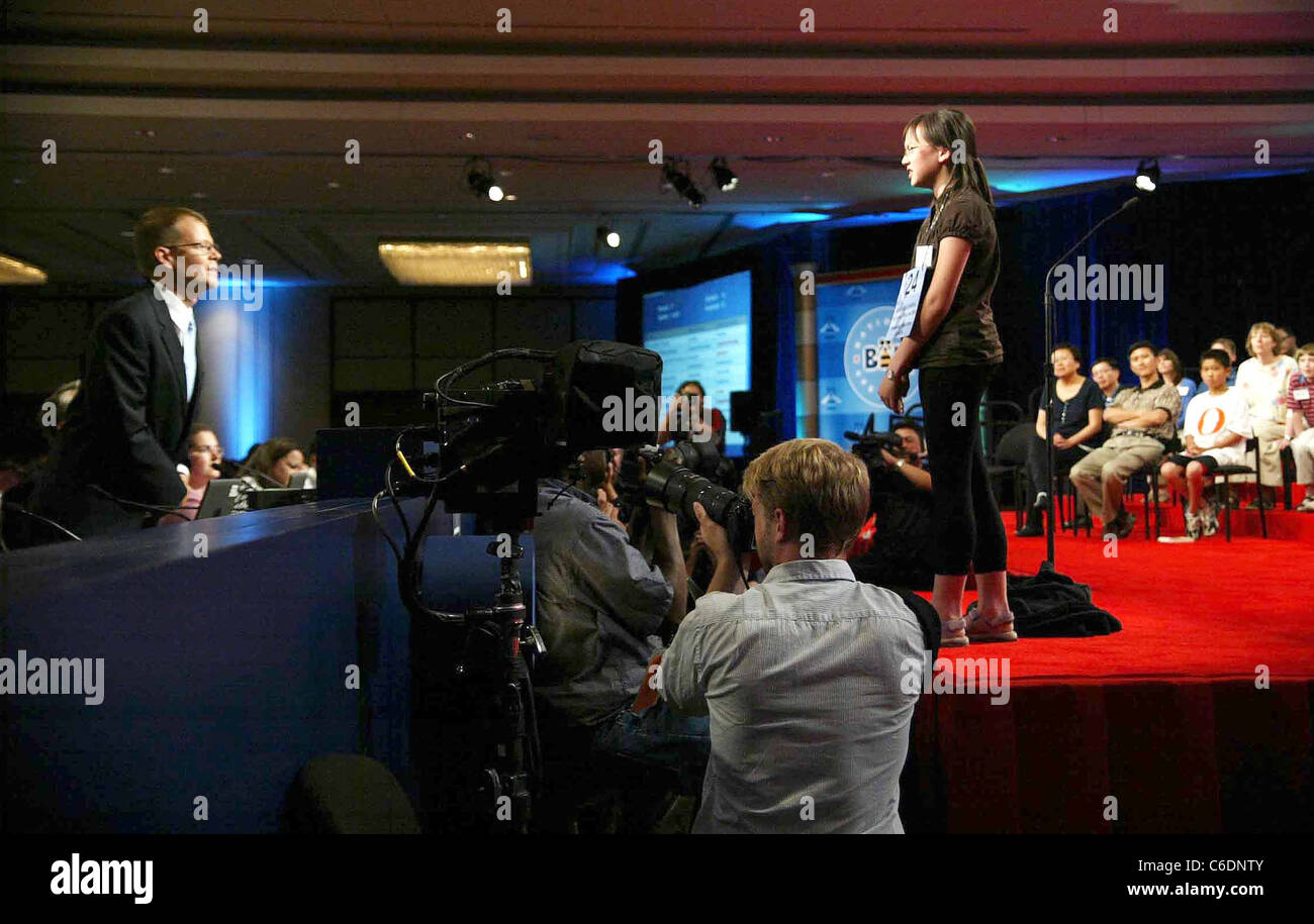 Laura Newcombe, 11, of Toronto, Canada, misses a word in the finals of ...