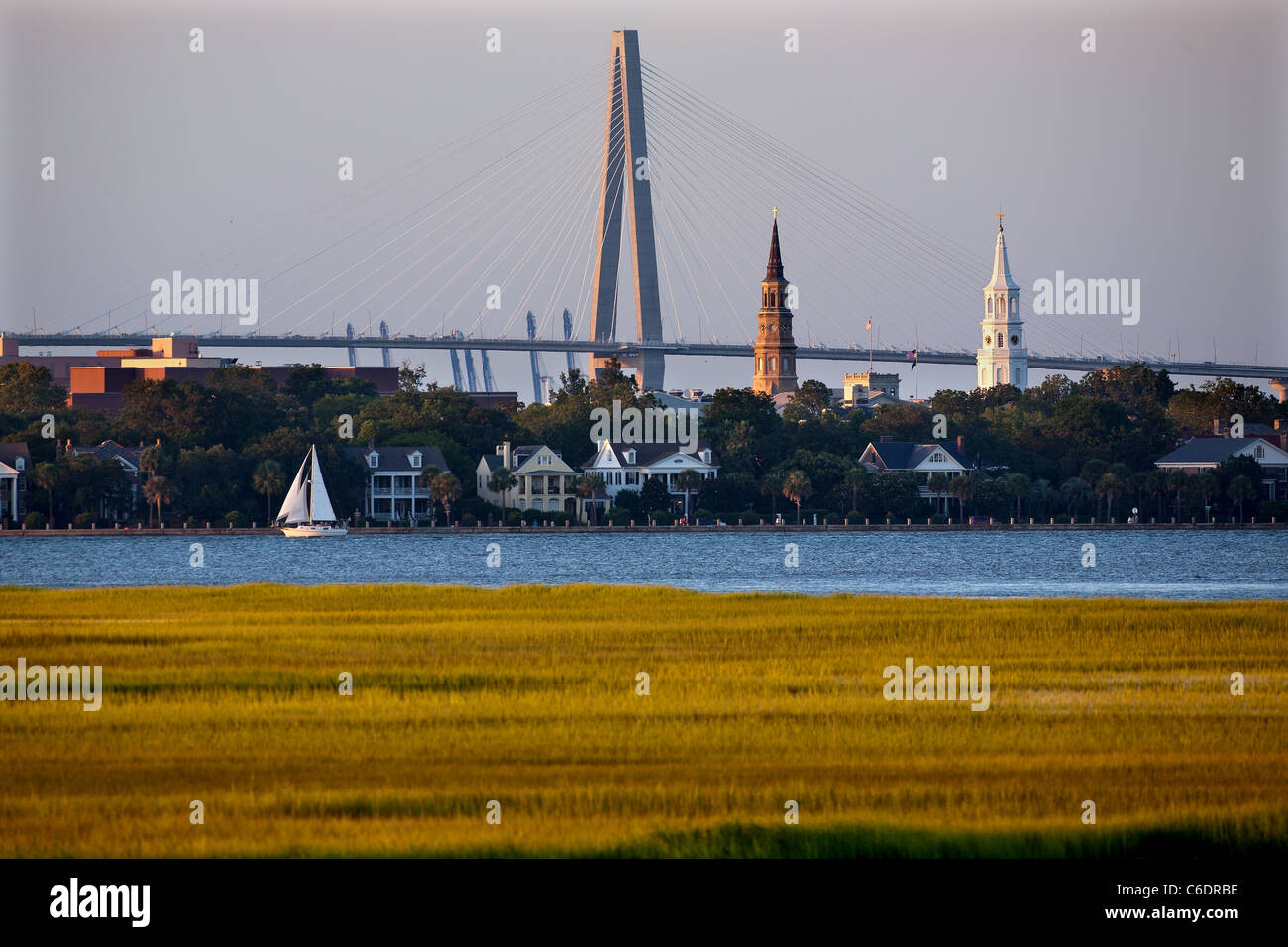 View of historic Charleston, South Carolina with church steeples and ...