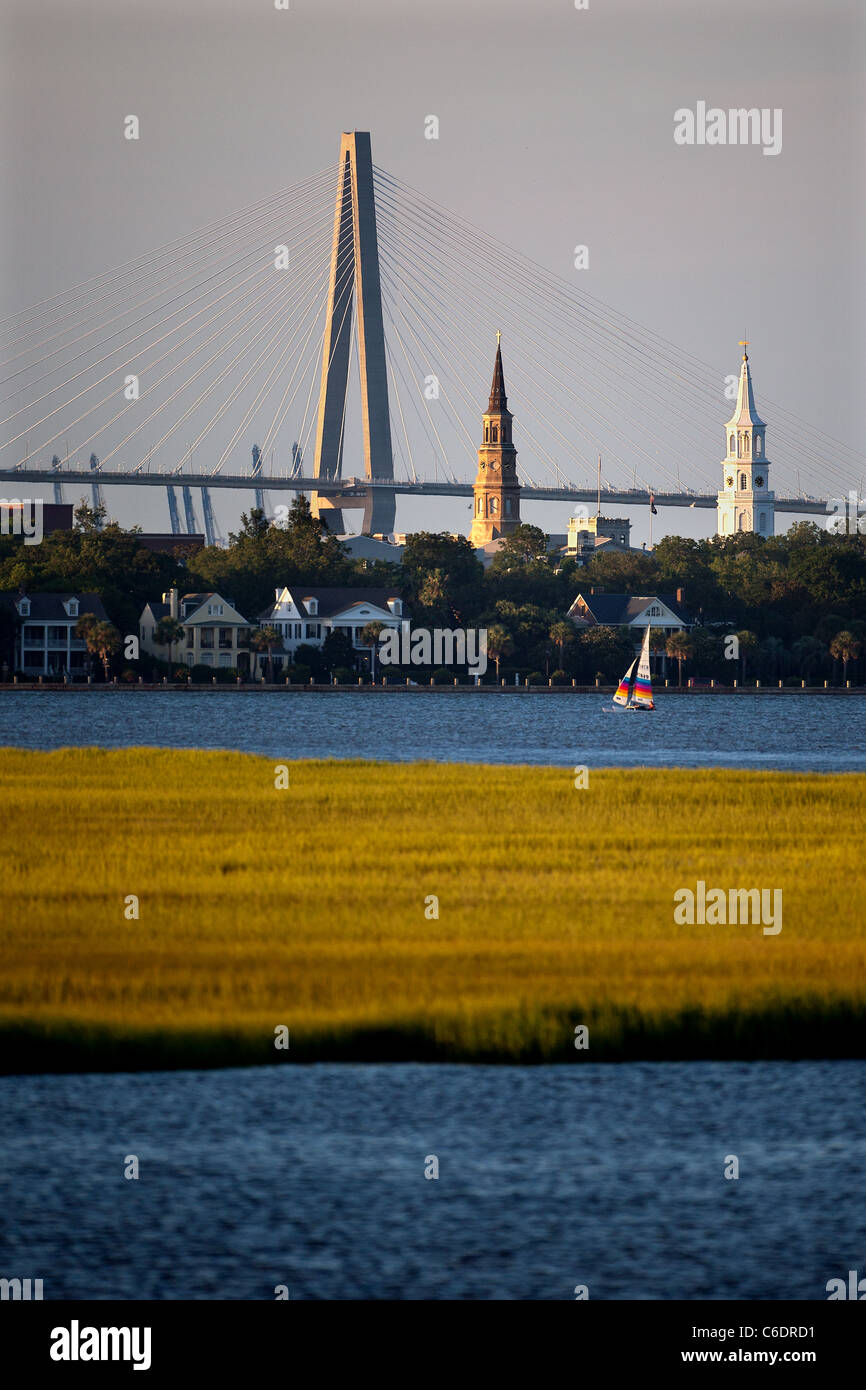 View of historic Charleston, South Carolina with church steeples and ...