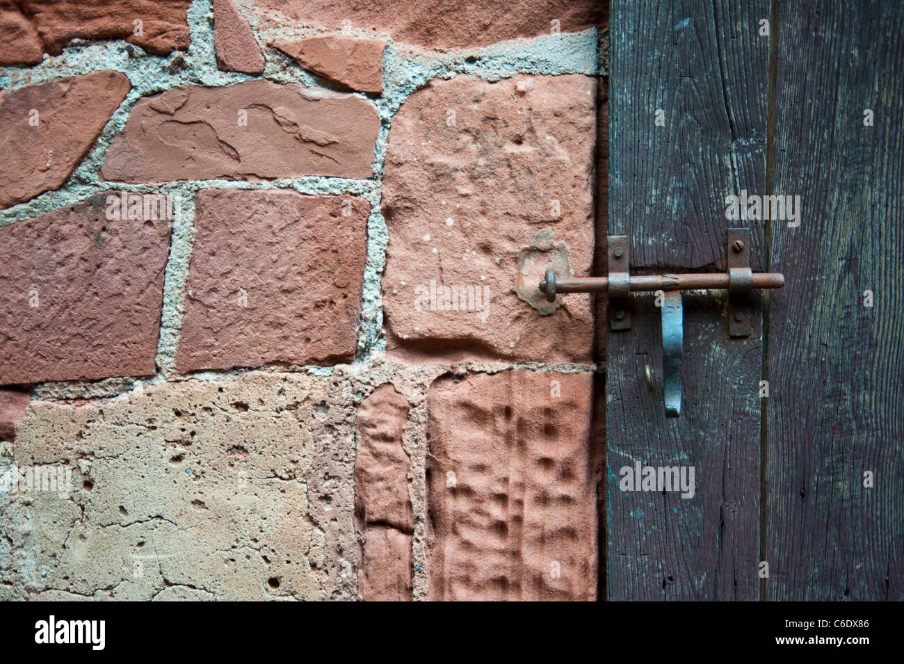 Old french door wall and lock Stock Photo - Alamy