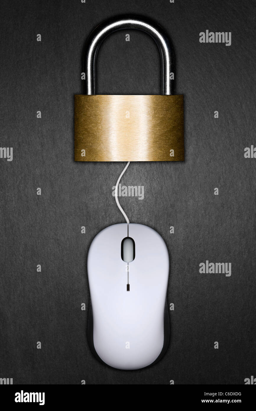 Internet Security concept. Locked Padlock and Computer Mouse concept ...