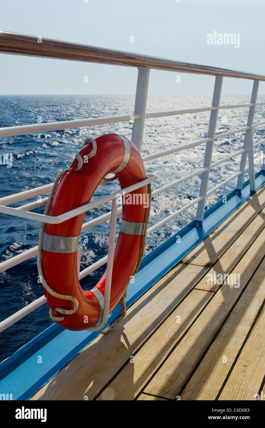 Greece, Life belt on ship at sea Stock Photo - Alamy