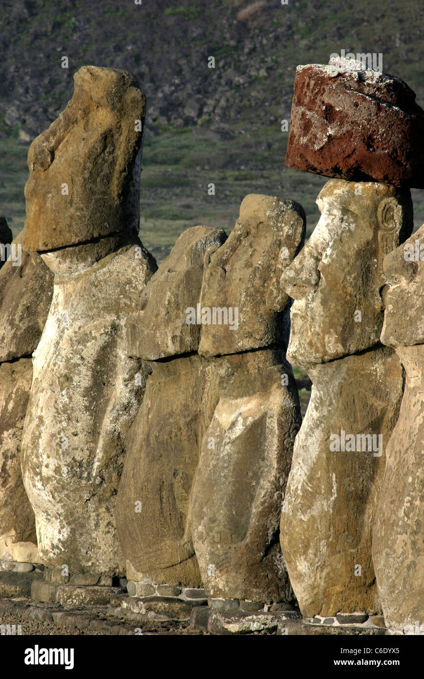 Closeup of Ahu Tongariki, the largest moai platform. Rapa Nui, Easter ...