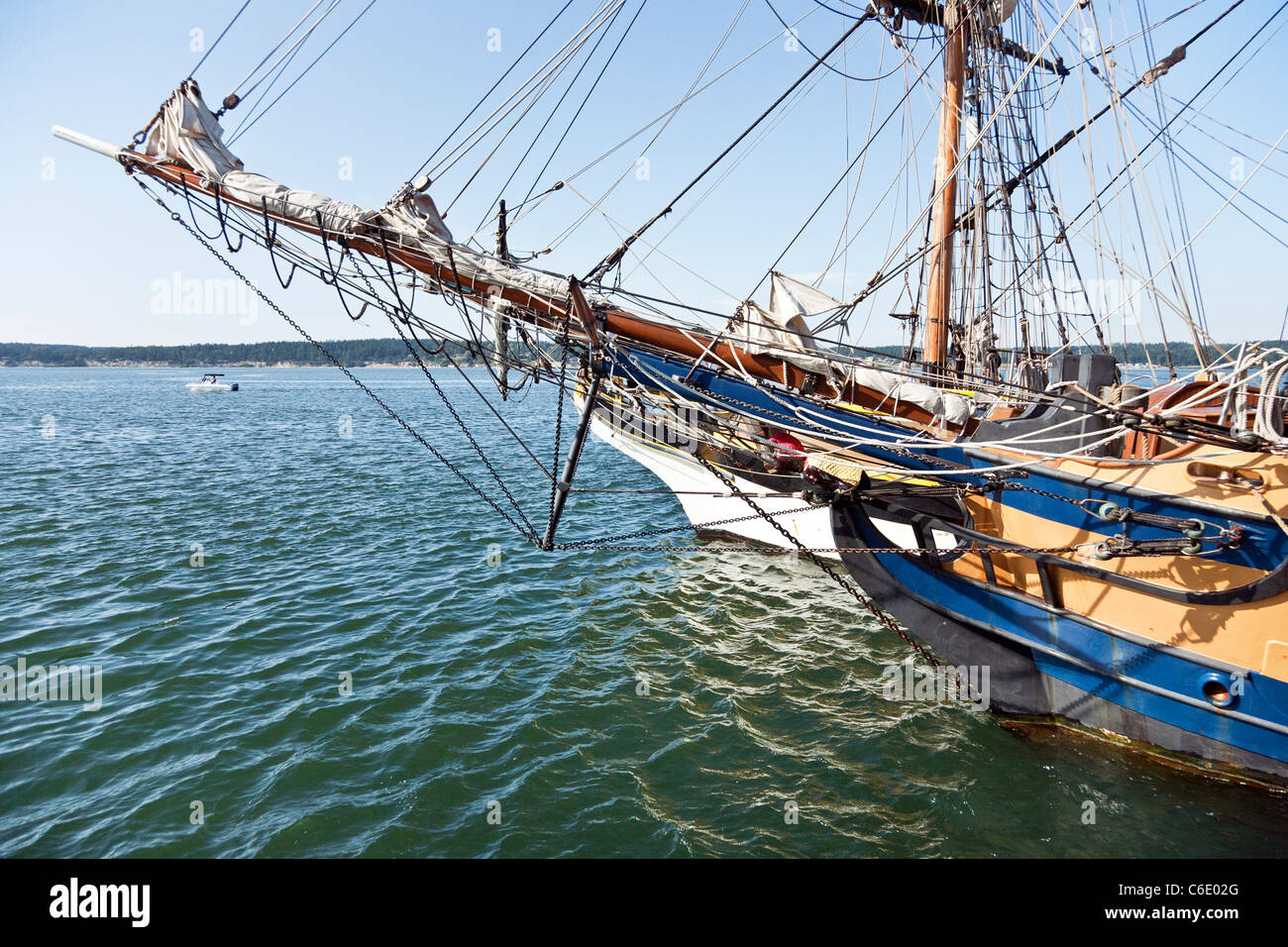 prow of tall ship Lady Washington beyond prow of Hawaiian Chieftain ...