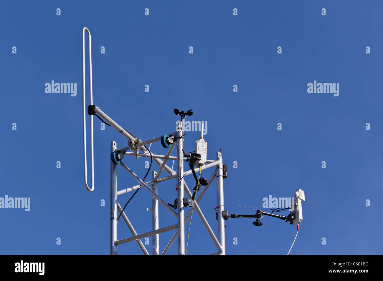 Mobile radio comms and wind speed mast at seaside air festival in UK ...