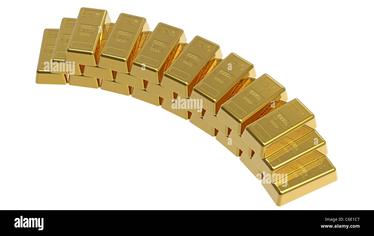 Gold bullion isolated on white 3d render Stock Photo - Alamy