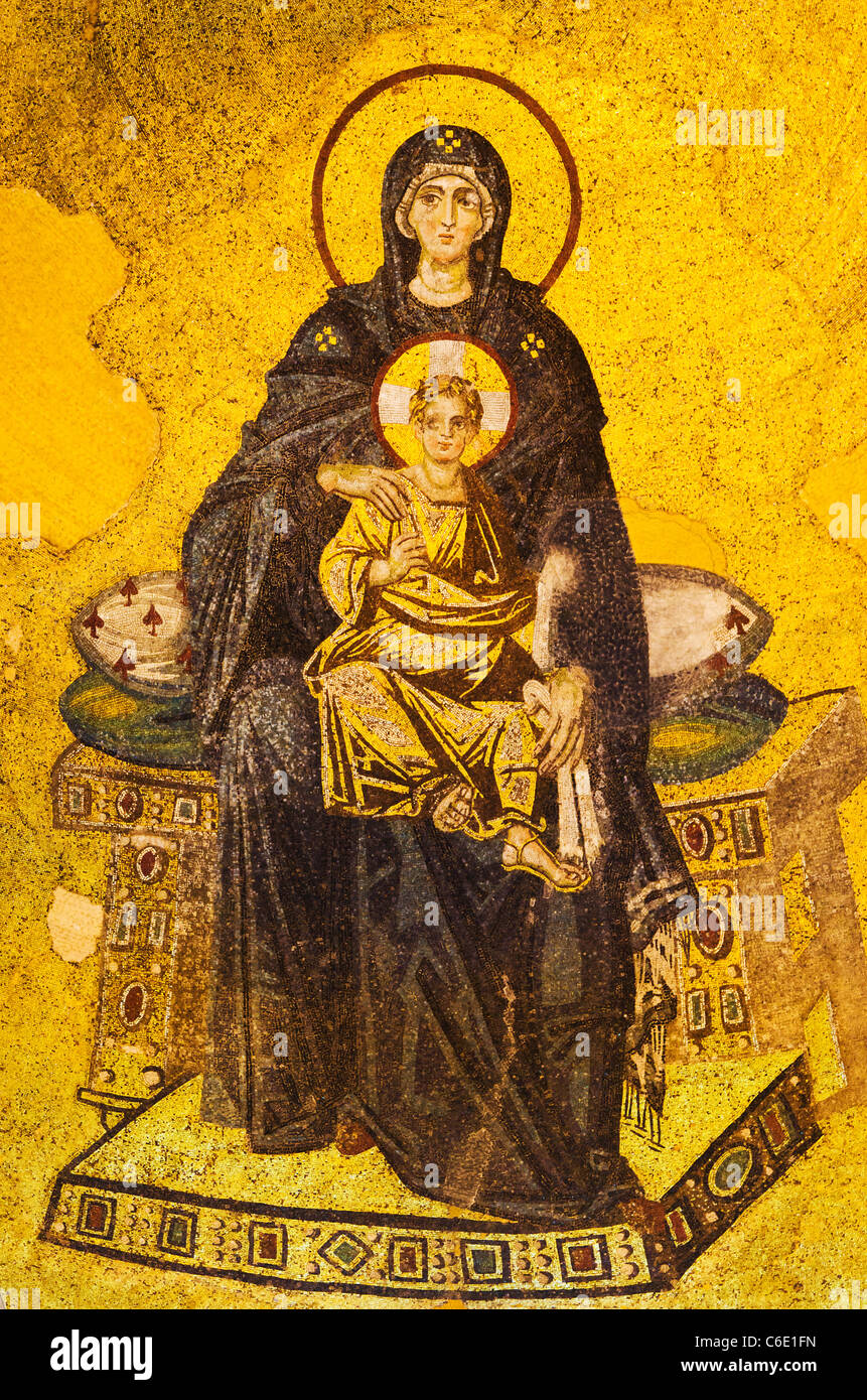 Turkey, Istanbul, Mosaic of Virgin mary and Jesus in Haghia Sophia ...