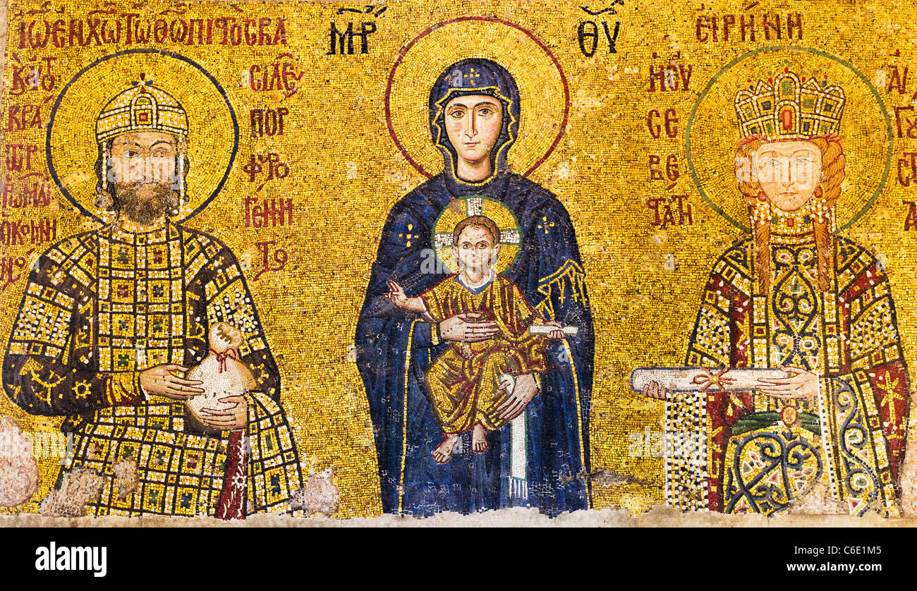 Turkey, Istanbul, Mosaic of Virgin mary holding Jesus with Emperor John ...