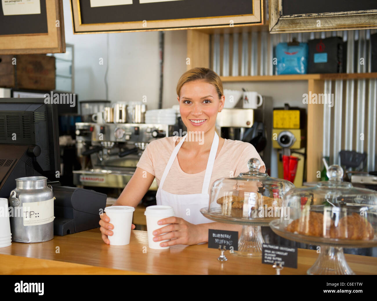 USA, New Jersey, Jersey City, female cafe owner Stock Photo - Alamy