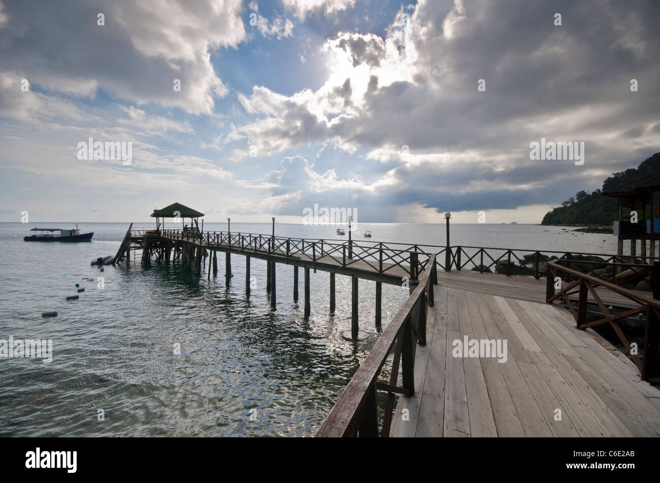 Pier of the Panuba Inn Resort on the beach of Panuba, Pulau Tioman ...