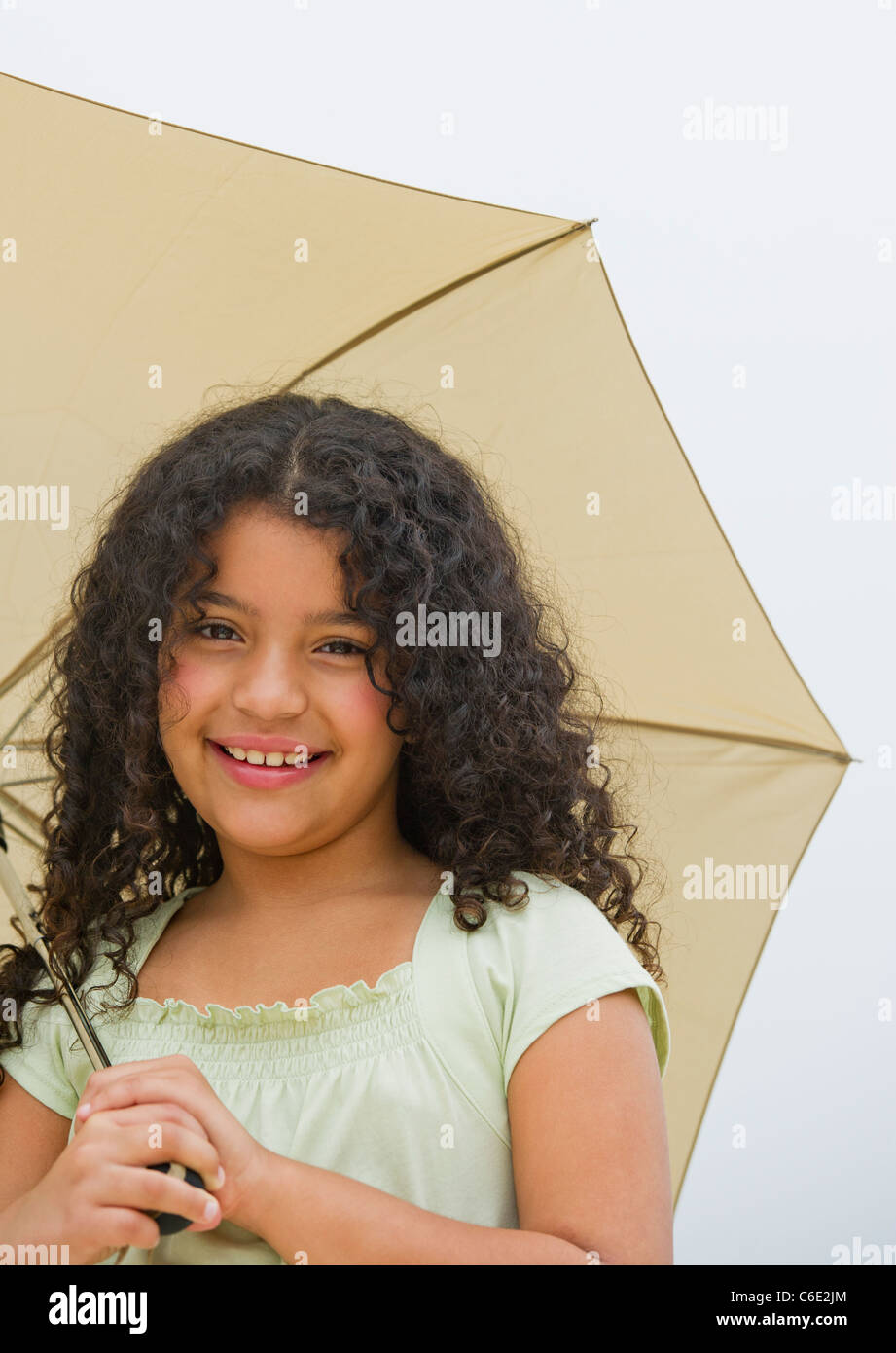USA, New Jersey, Jersey City, portrait of girl with umbrella Stock ...