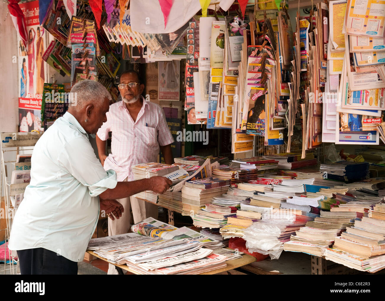 People shopping at a magazine and bookshop, Little India, Singapore ...