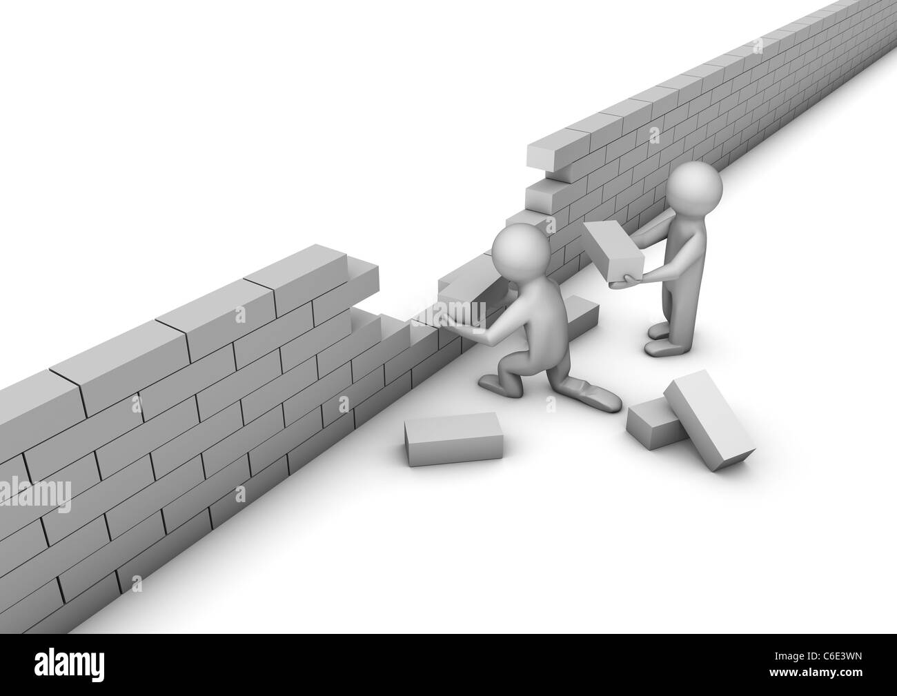 render of 2 people building a wall Stock Photo - Alamy