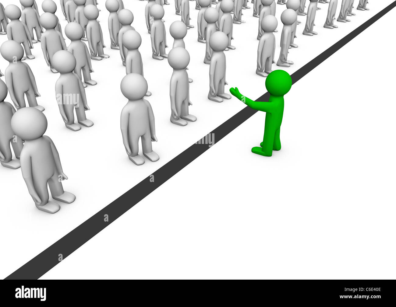 render of a crowd on one side of the line and one on the other side ...