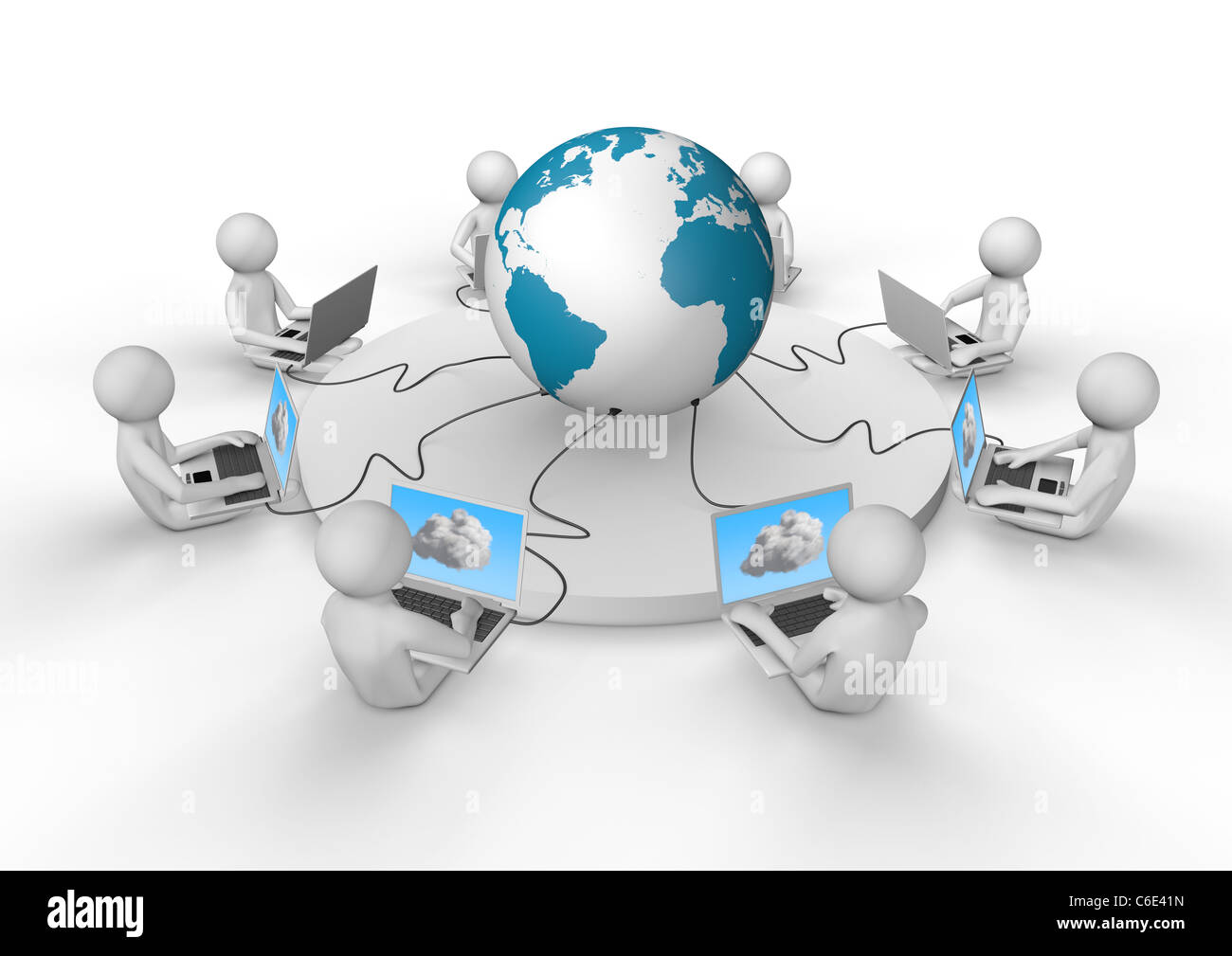 render of several laptops connected by wire to the internet and the ...