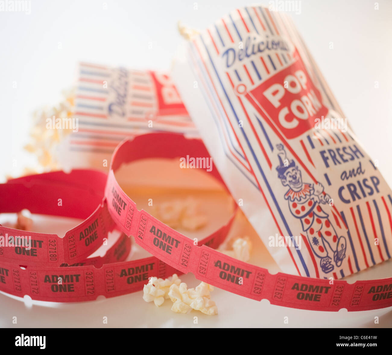 Close up of popcorn and tickets Stock Photo - Alamy