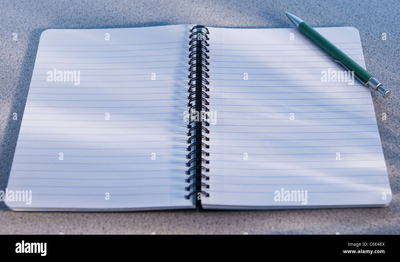 Blank open notebook and pencil Stock Photo - Alamy