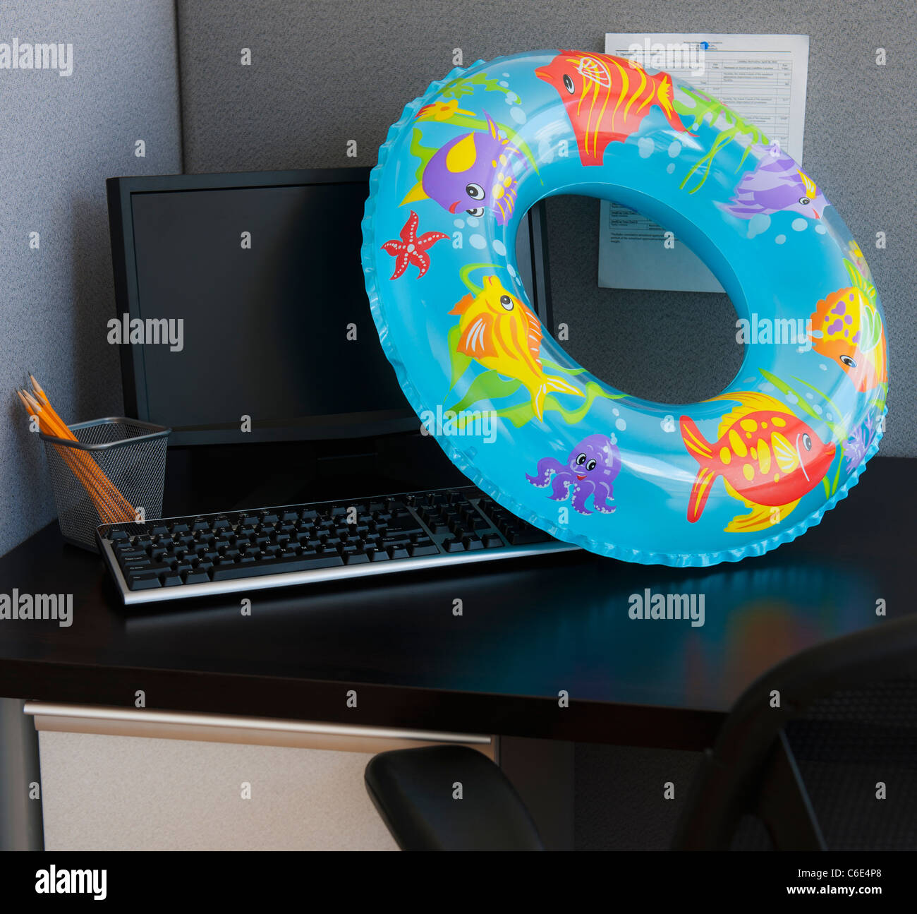 USA, New Jersey, Jersey City, Close up of inflatable ring on office ...