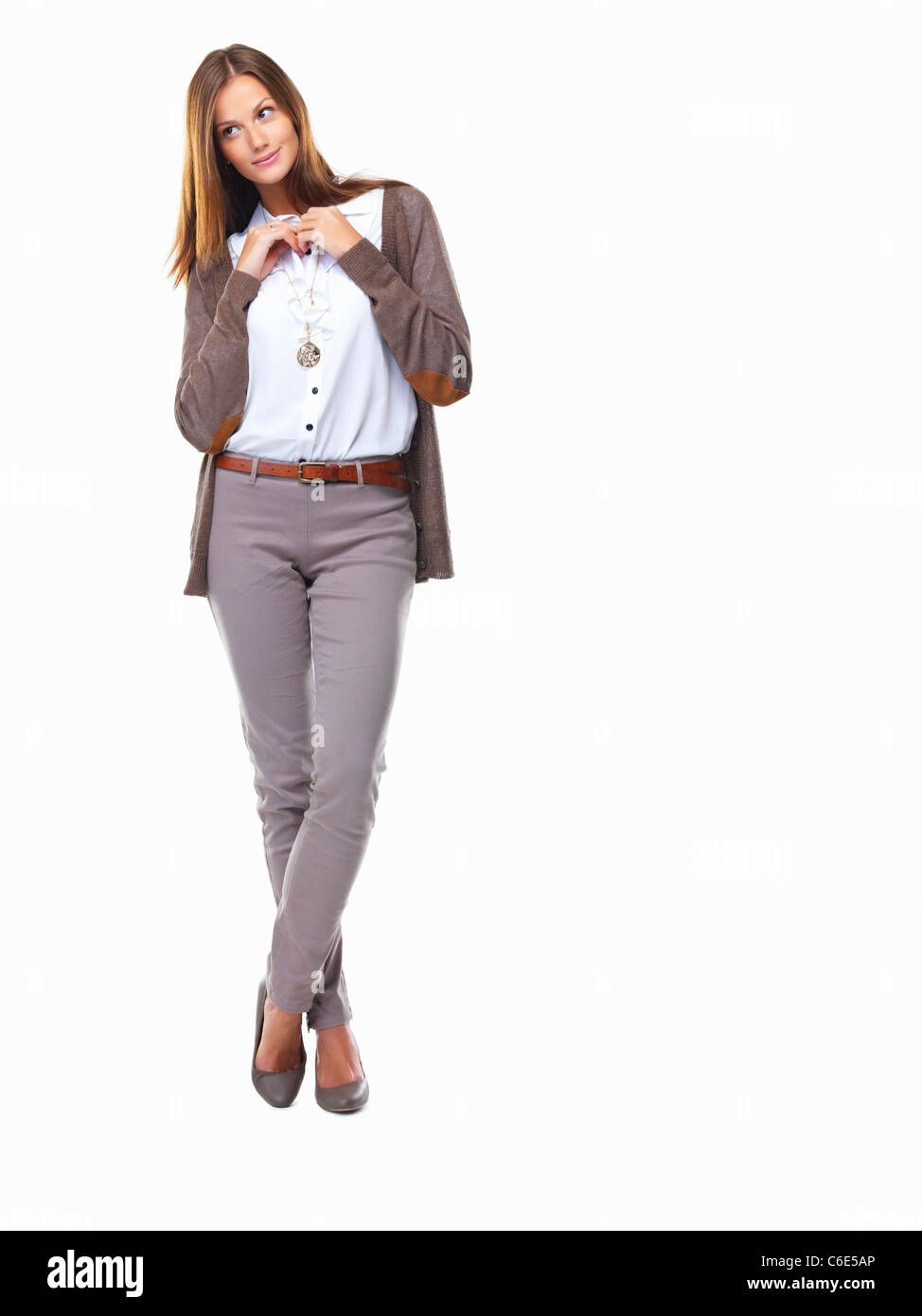 Business woman posing legs crossed Cut Out Stock Images & Pictures - Alamy