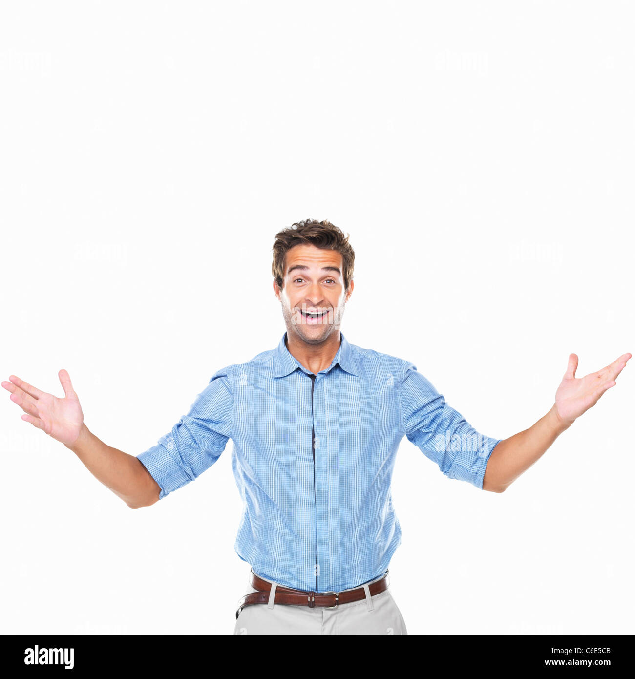 Portrait of happy business man standing Stock Photo - Alamy