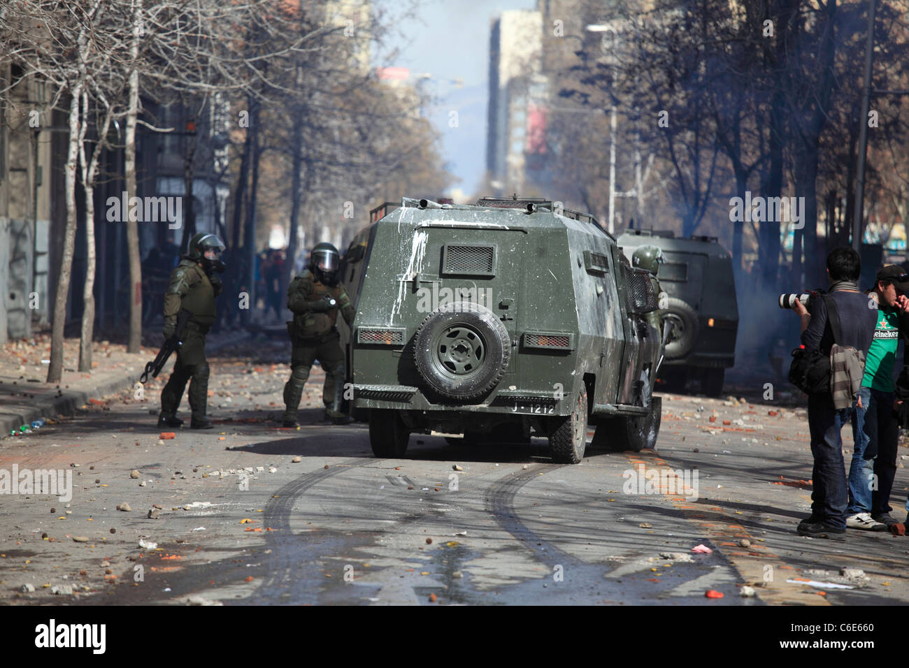 Violence during a student strike in Santiago's Downtown, Chile Stock ...