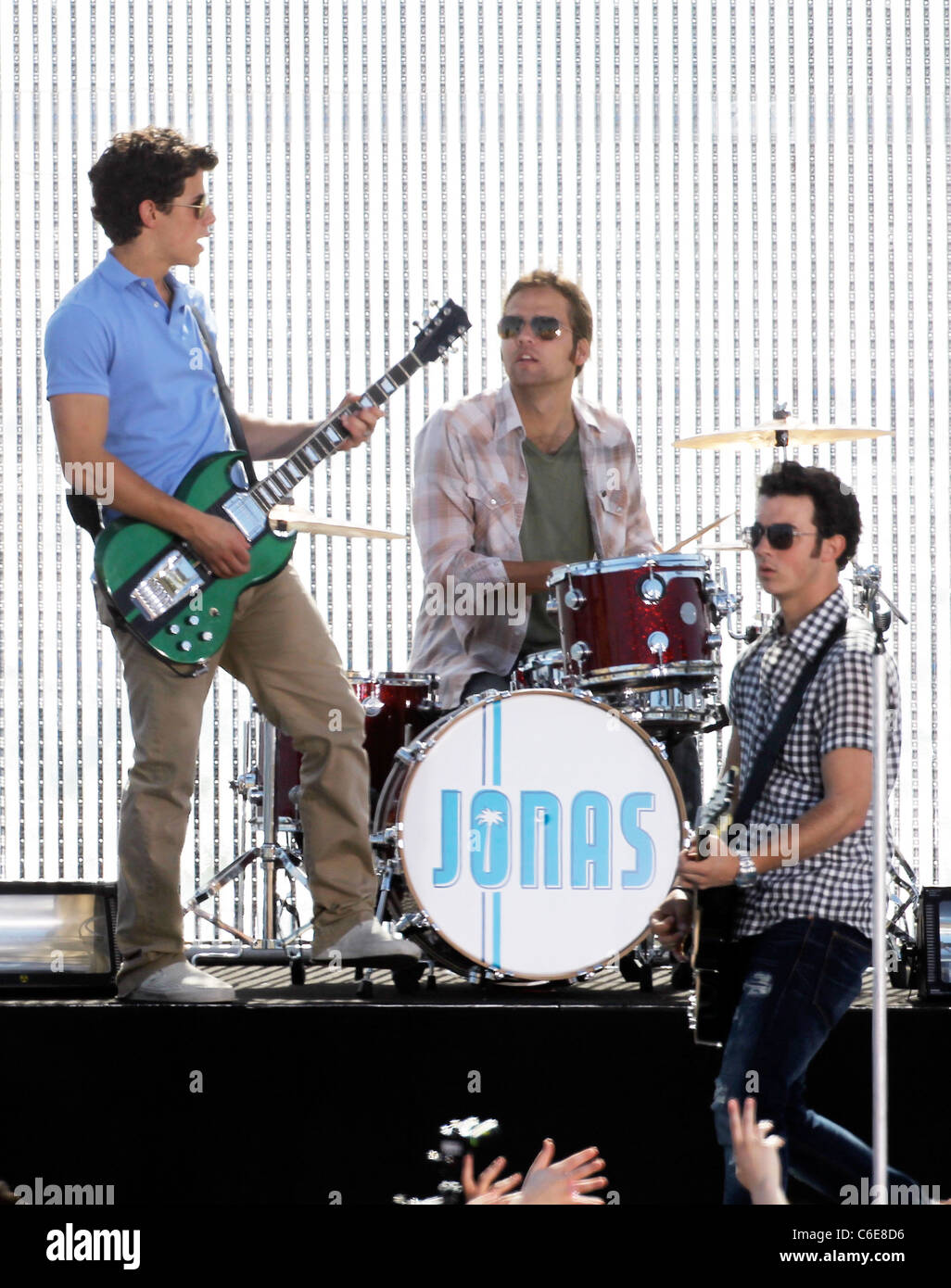 Nick Jonas and Kevin Jonas The Jonas Brothers on the set of their new ...