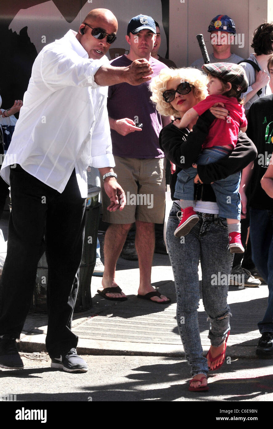 Christina Aguilera, her son Max Bratman and family visit the Scholastic ...