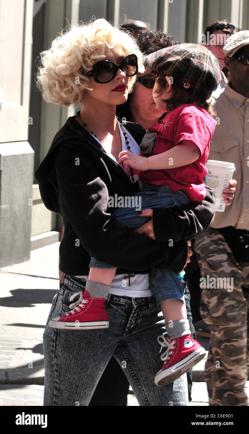 Christina Aguilera, her son Max Bratman and family visit the Scholastic ...