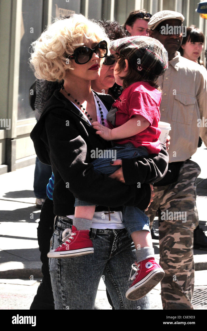 Christina Aguilera, her son Max Bratman and family visit the Scholastic ...