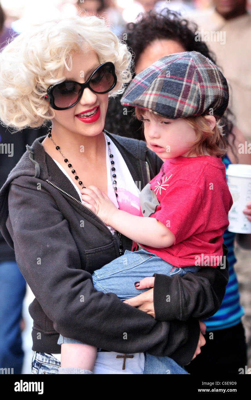 Christina Aguilera, her son Max Bratman and family visit the Scholastic ...