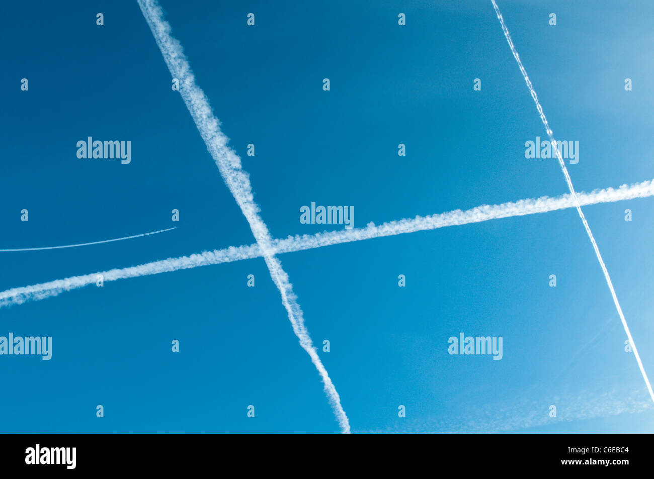 Vapor Vapour trails, contrails. Above West Sussex, UK. March Stock ...