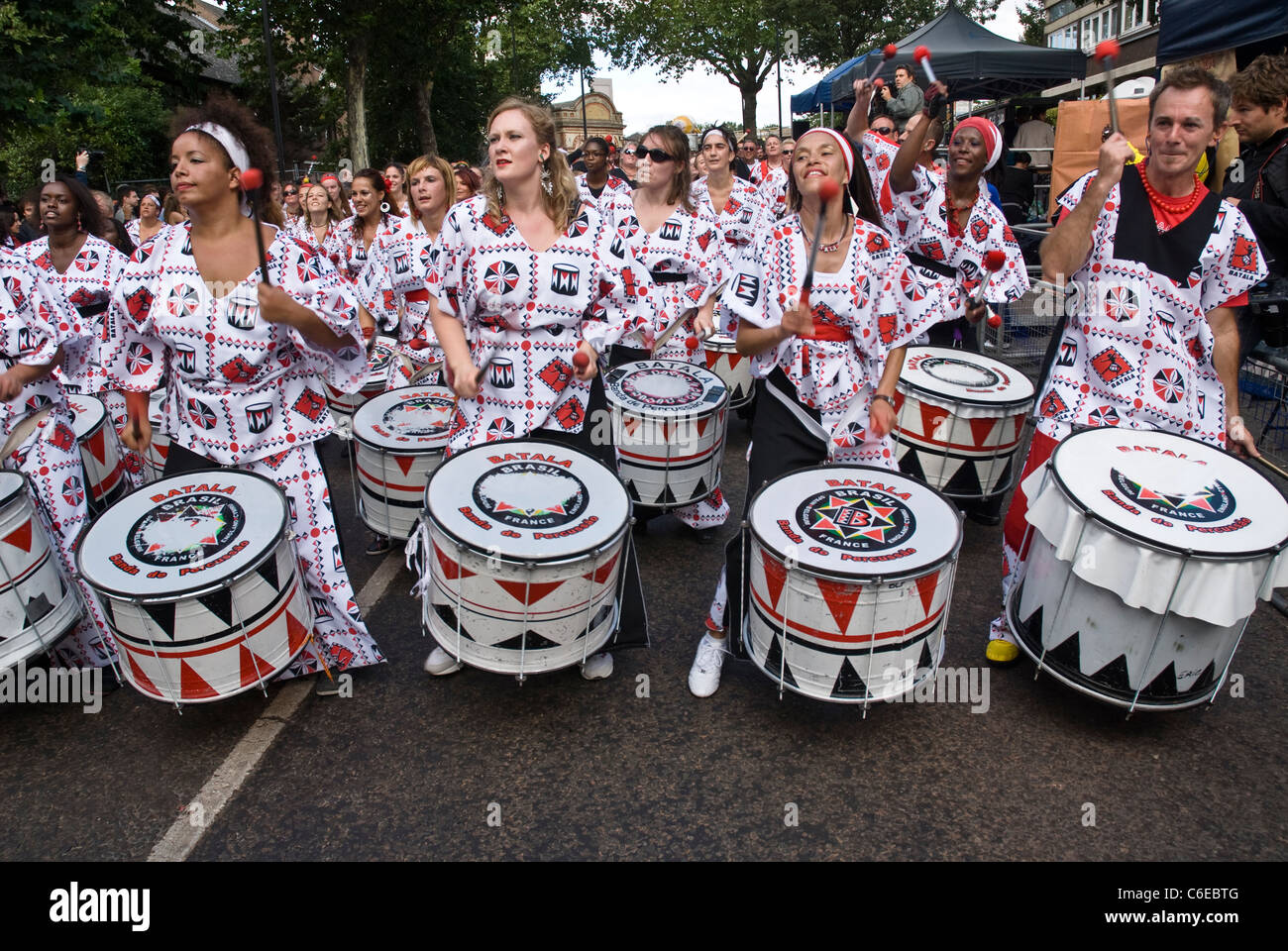 Drummers from Batala Banda de Percussao performing at the Notting Hill ...
