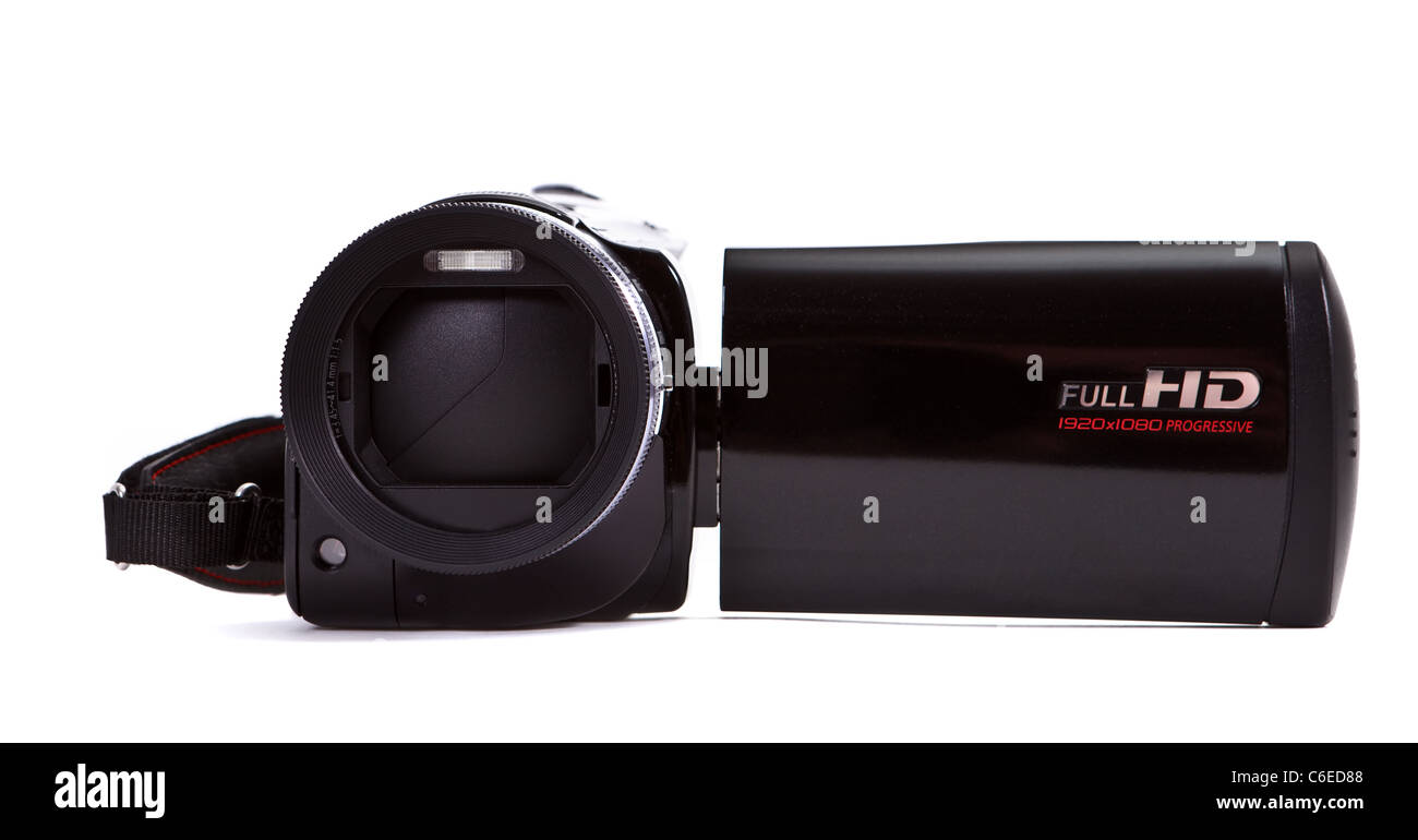 Black hd video camera isolated on white background Stock Photo - Alamy