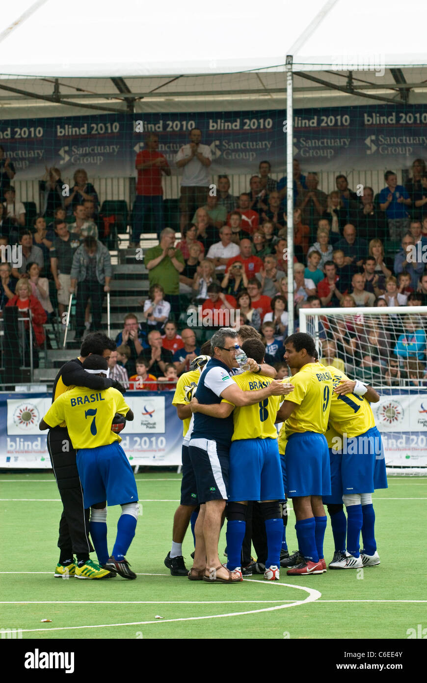 The Brazilian blind football team celebrate their win in the final of ...