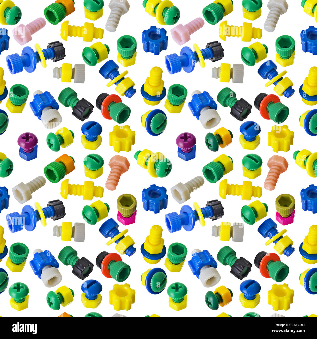 Seamless texture - color toy nuts and bolts on white Stock Photo - Alamy