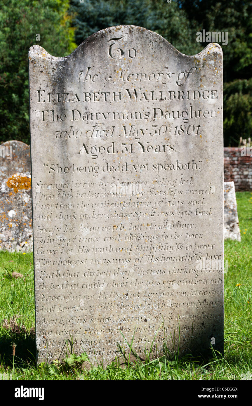 The gravestone of Elizabeth Wallbridge, The Dairymans Daughter, in the ...