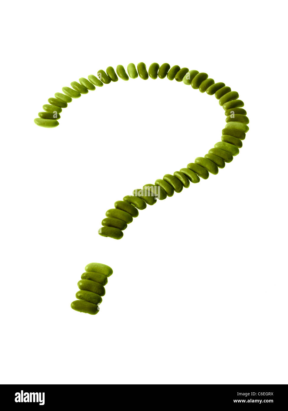 Studio shot of Bean Seeds making Question Mark on white background ...