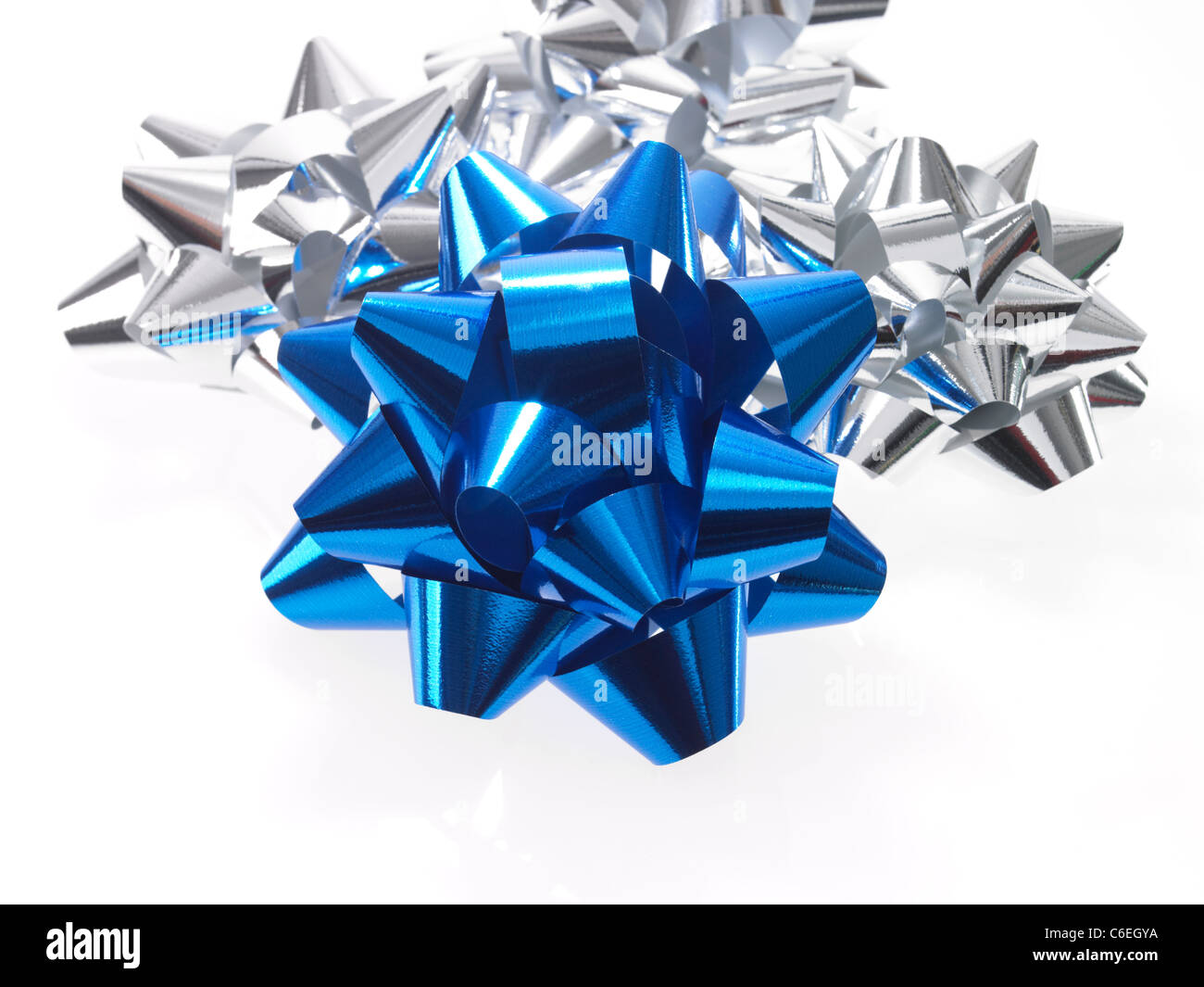 Studio shot of Blue and Silver Ribbon on white background Stock Photo ...