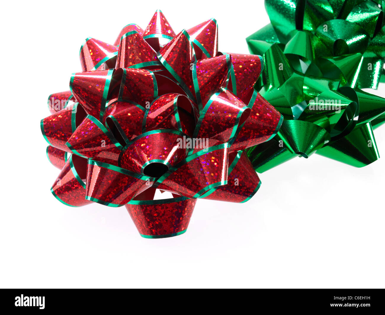 Studio shot of Red and Green Ribbon on white background Stock Photo - Alamy