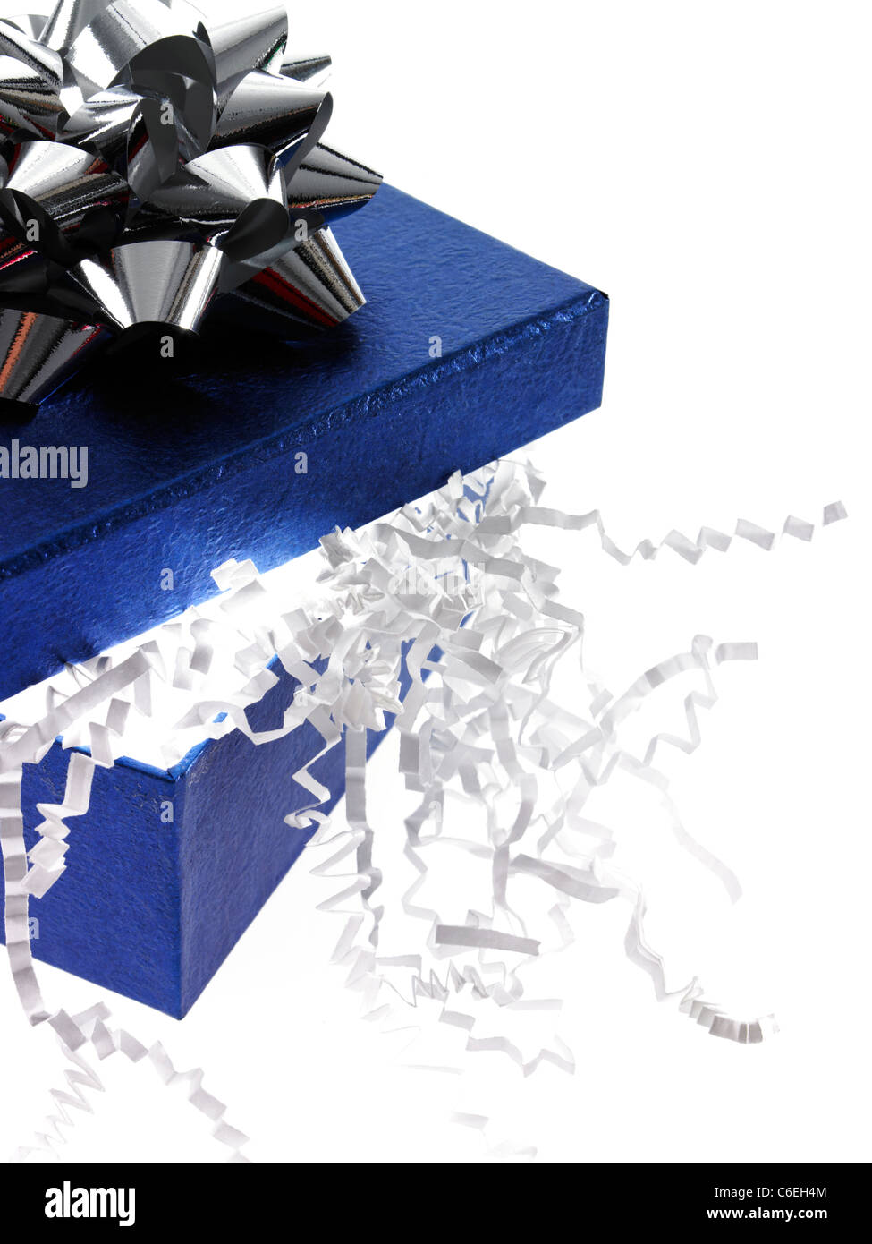 Studio shot of Blue Box and Blue Ribbon on white background Stock Photo ...