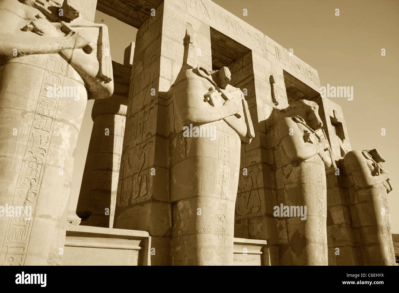 Osiris pillars at the Ramesseum, the mortuary temple of Ramses II on ...