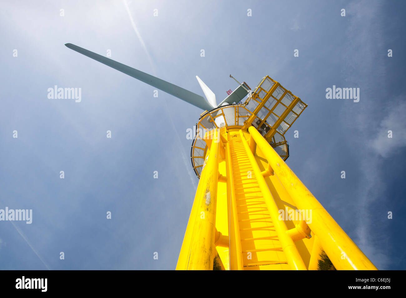 a transition piece of a wind turbine on the Walney offshore wind farm ...