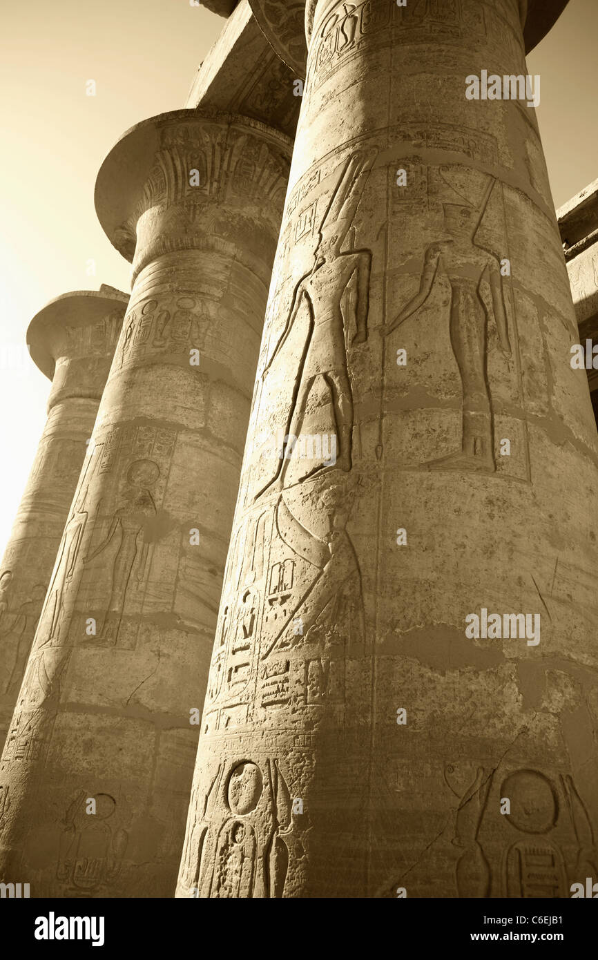 Ancient carved columns at the Ramesseum, the mortuary temple of Ramses ...