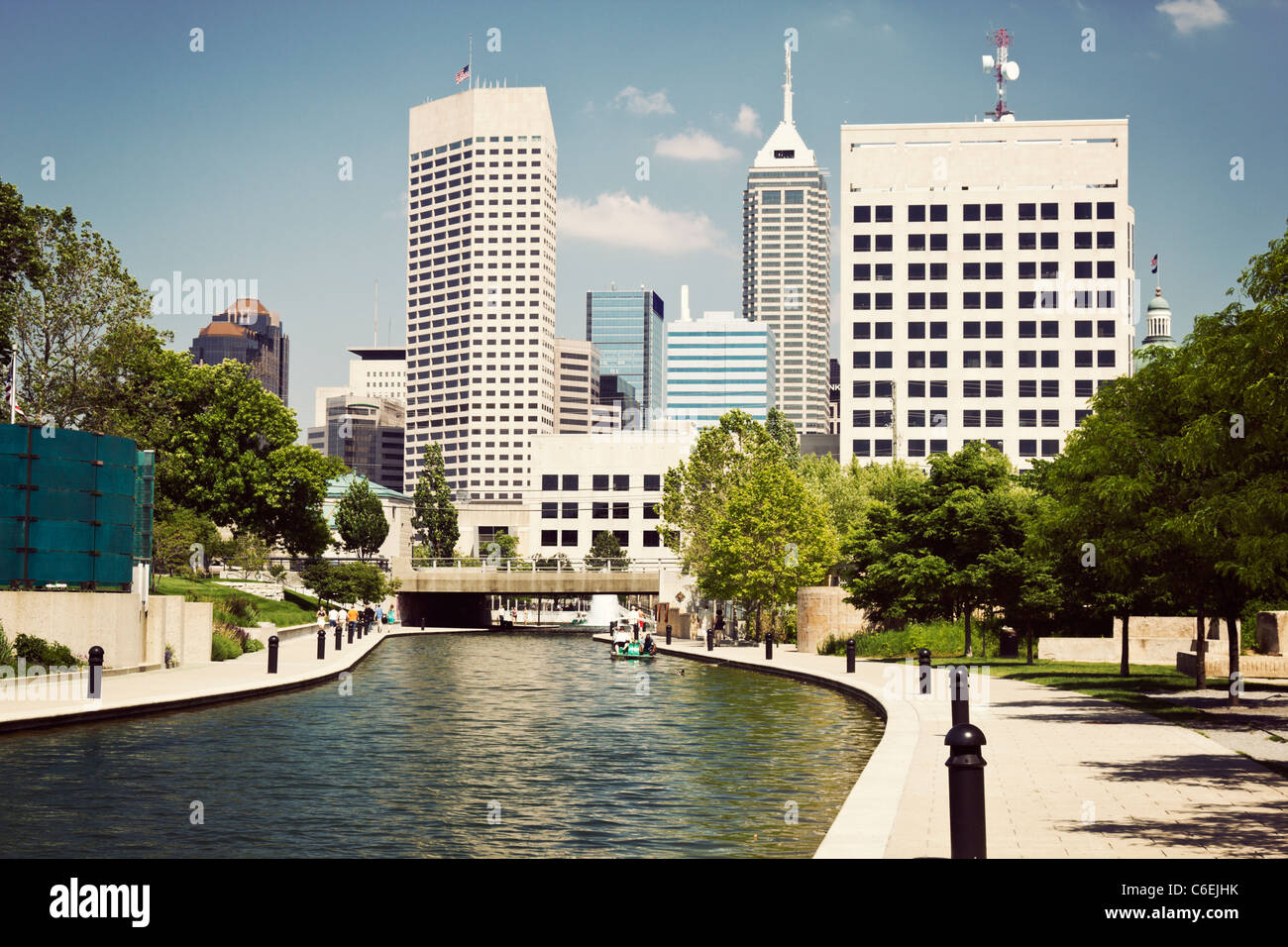 USA, Indiana, Indianapolis, View of canal and skyscrapers Stock Photo ...