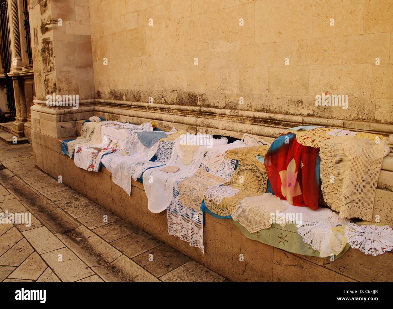 Handmade crochet tablecloths sold in Croatia Stock Photo - Alamy