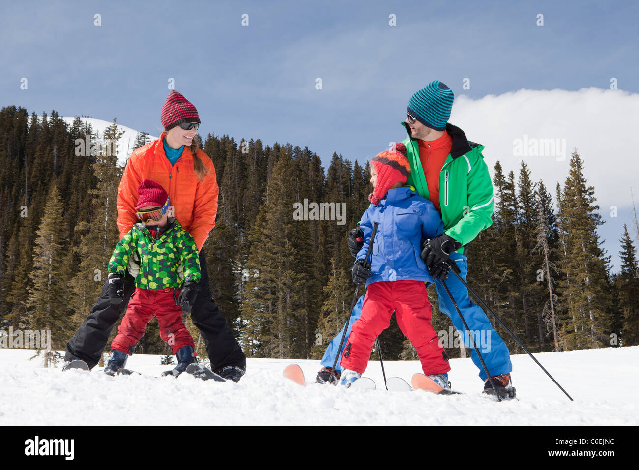 USA, Colorado, Telluride, Family skiing together Stock Photo - Alamy